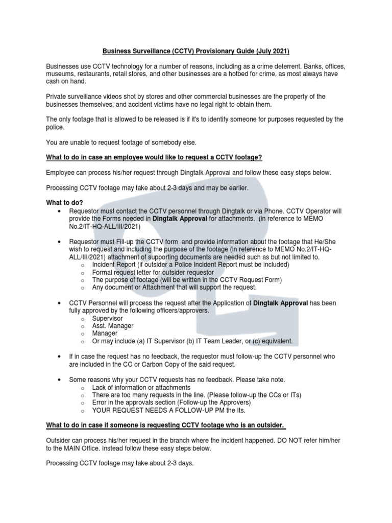 Policy and Guidelines in Requesting A CCTV | PDF | Closed Circuit ...