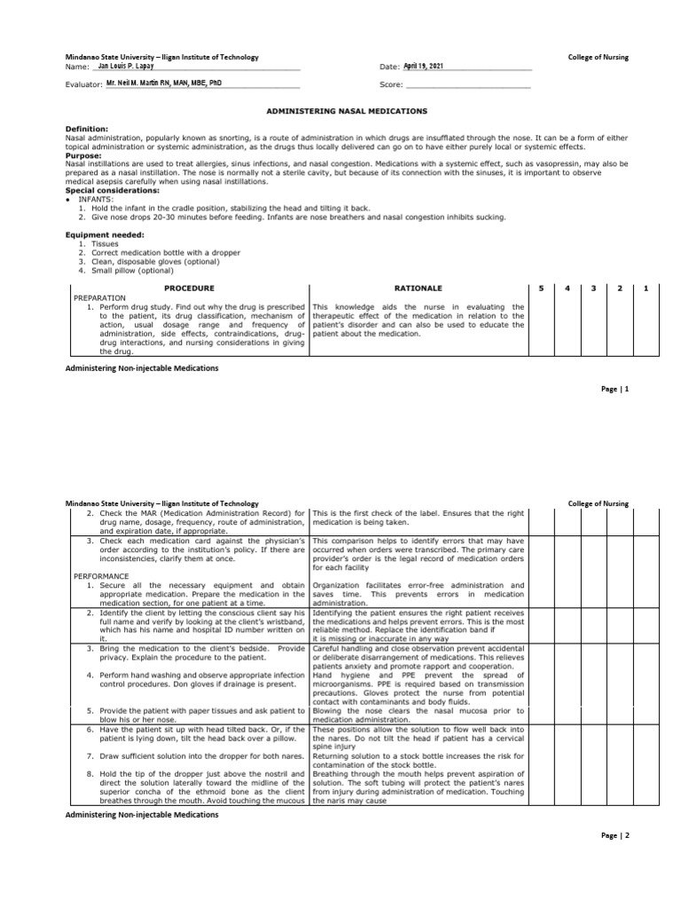 Nasal Medication Administration Guide | PDF | Human Nose | Health Sciences