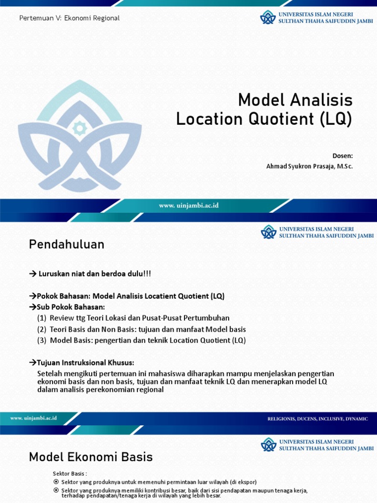 Model Analisis Location Quotient (LQ) : Pertemuan V: Ekonomi Regional | PDF
