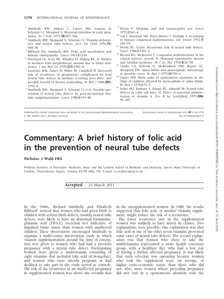 Commentary - A Brief History of Folic Acid in The Prevention of Neural ...