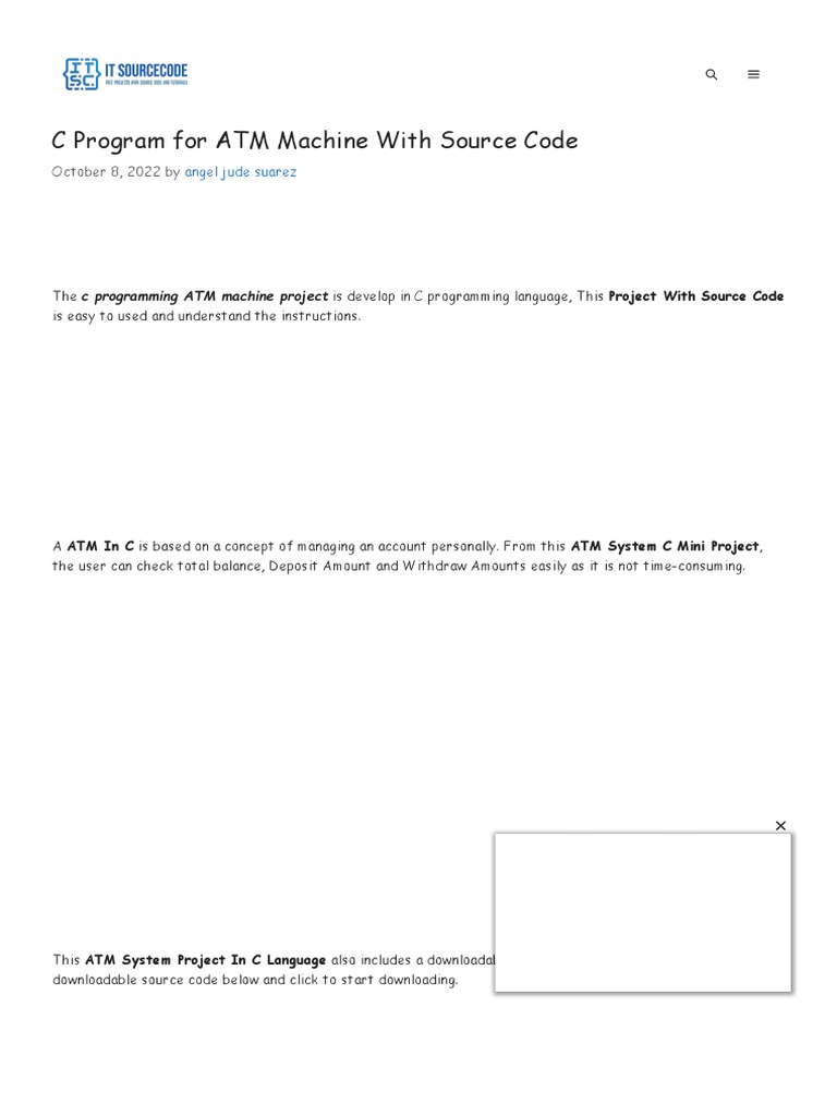 C Program For ATM Machine With Source Code | PDF | Automated Teller ...