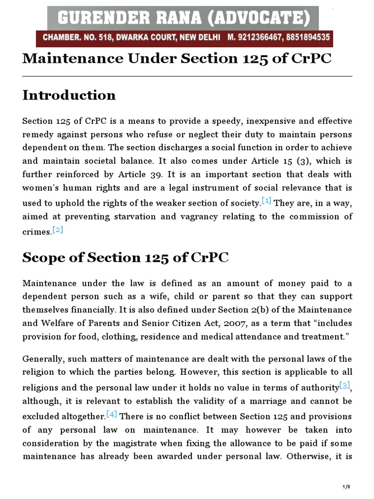 Maintenance Under Section 125 of CRPC | PDF | Legitimacy (Family Law) | Marriage
