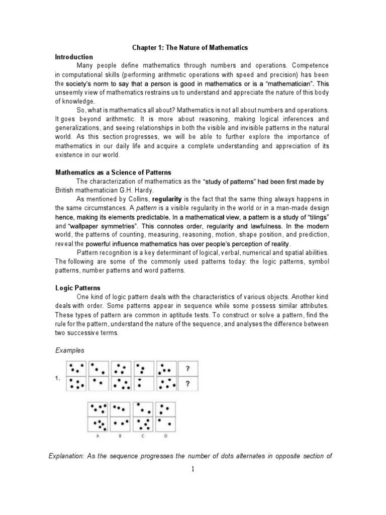 Chapter 1 The Nature of Mathematics | PDF | Mathematics | Pattern