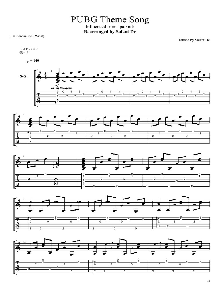 PUBG Theme Song Guitar Tabs | PDF
