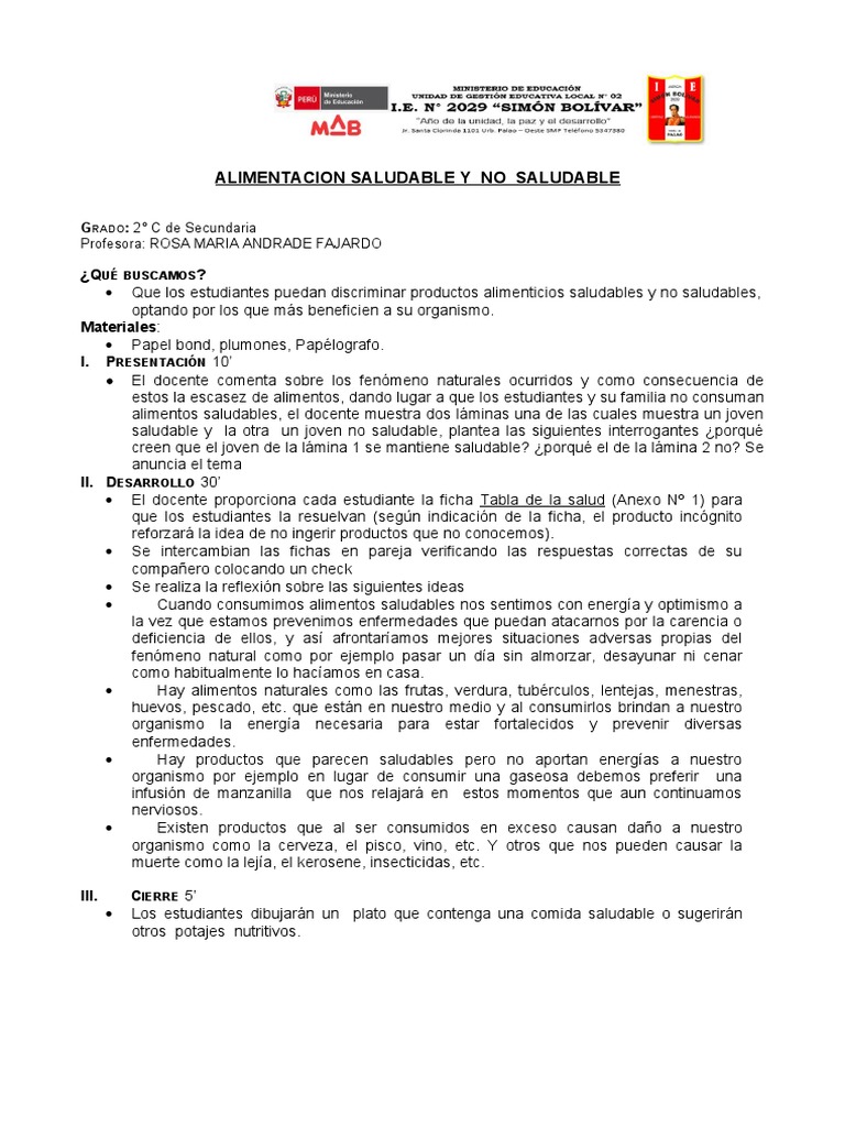 Sesion 7 de Tutoria 2C | PDF | Alimentos | Comida y bebida