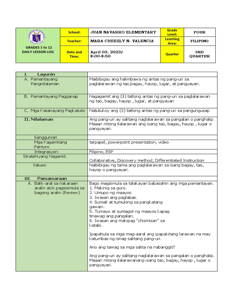 Lesson Plan Pang Uri | PDF