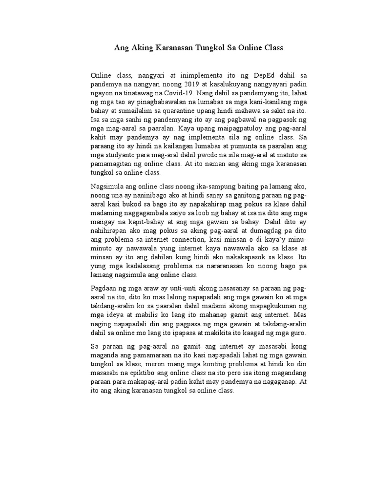Ang Aking Karanasan Tungkol Sa Online Class | PDF
