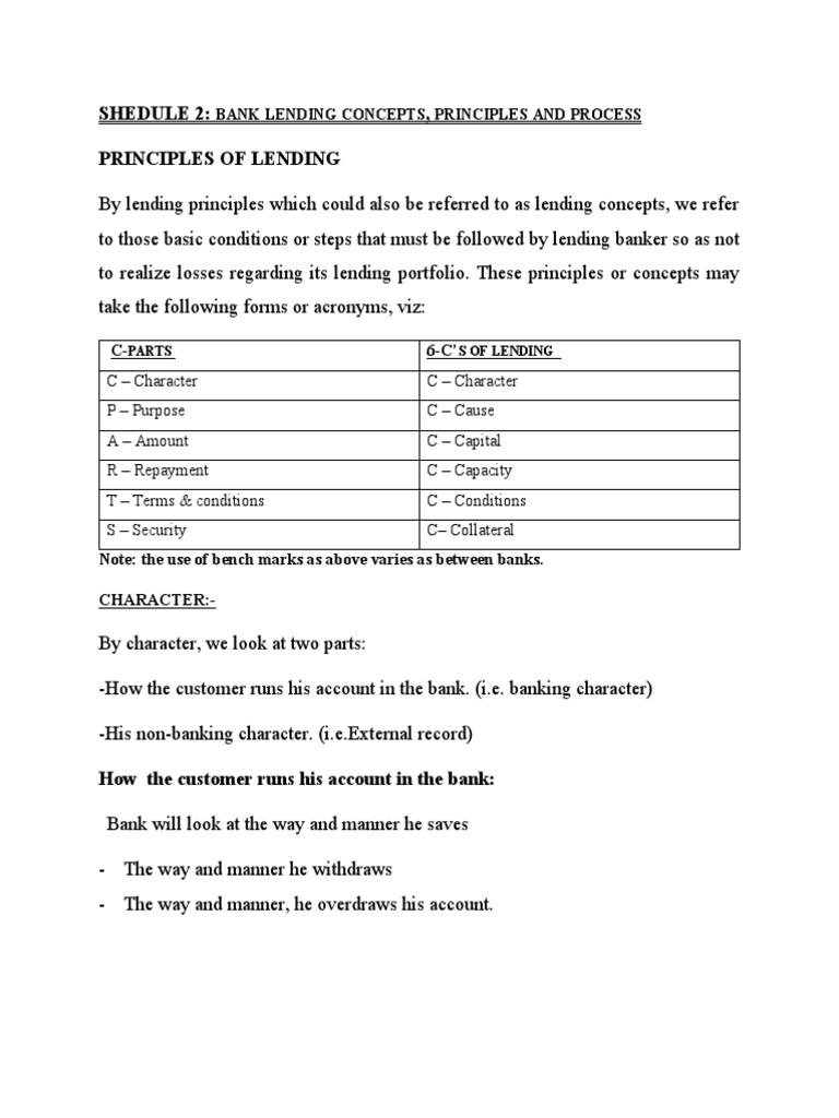 Bank Lending Concepts, Principles and Process | PDF | Loans | Banks