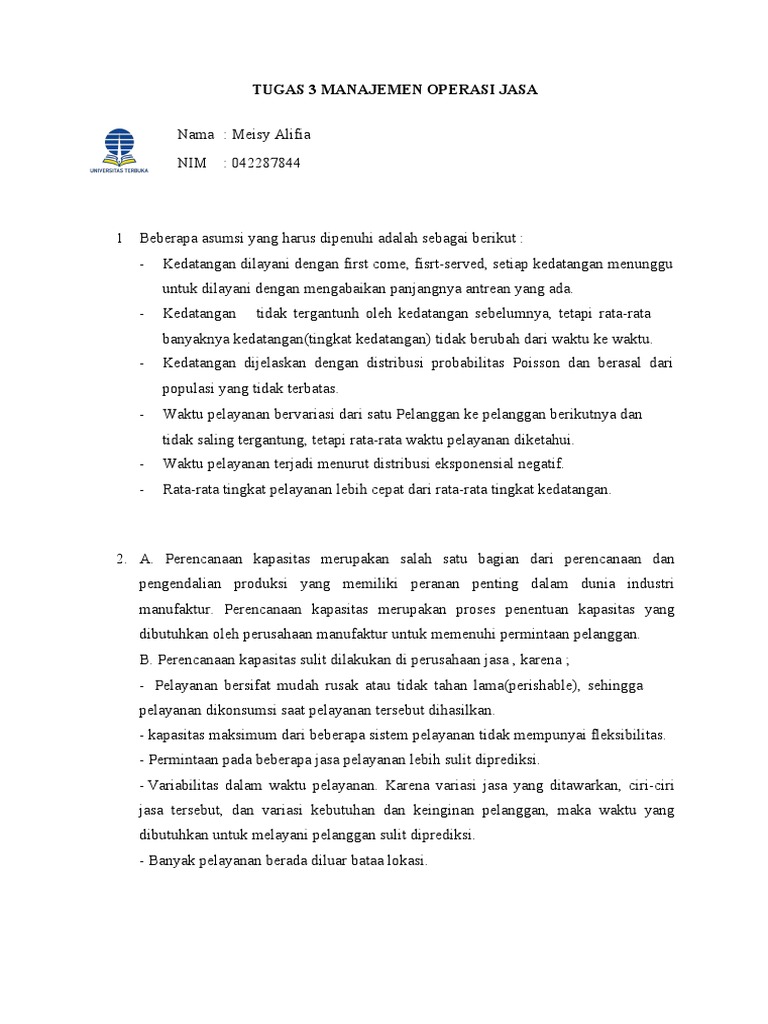 Tugas 3 Manajemen Operasi Jasa | PDF