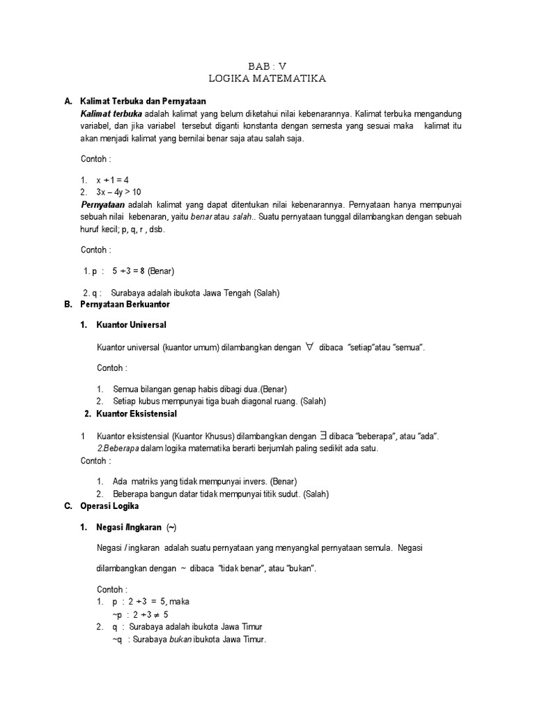 Bab V Logika Matematika | PDF | Metode & Bahan Ajar