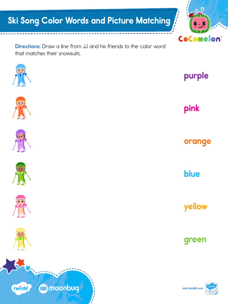 Cocomelon Ski Song Word and Picture Matching Activity Us L 1634693657 ...