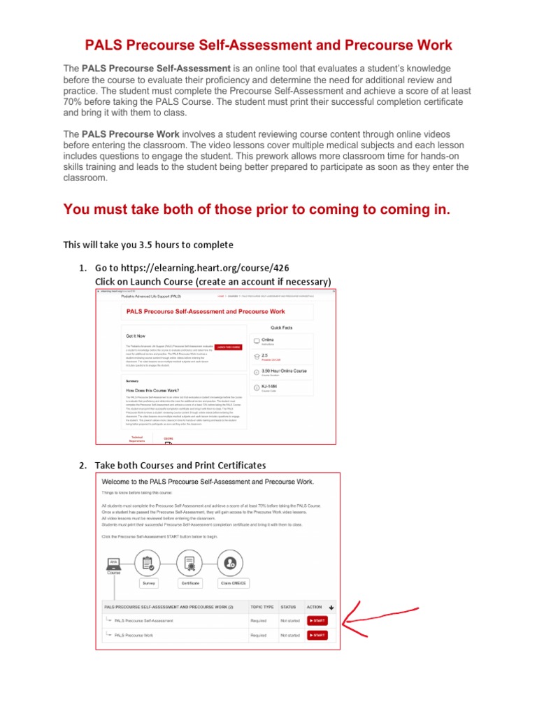 PALS Precourse Self-Assessment and Precourse Work | PDF