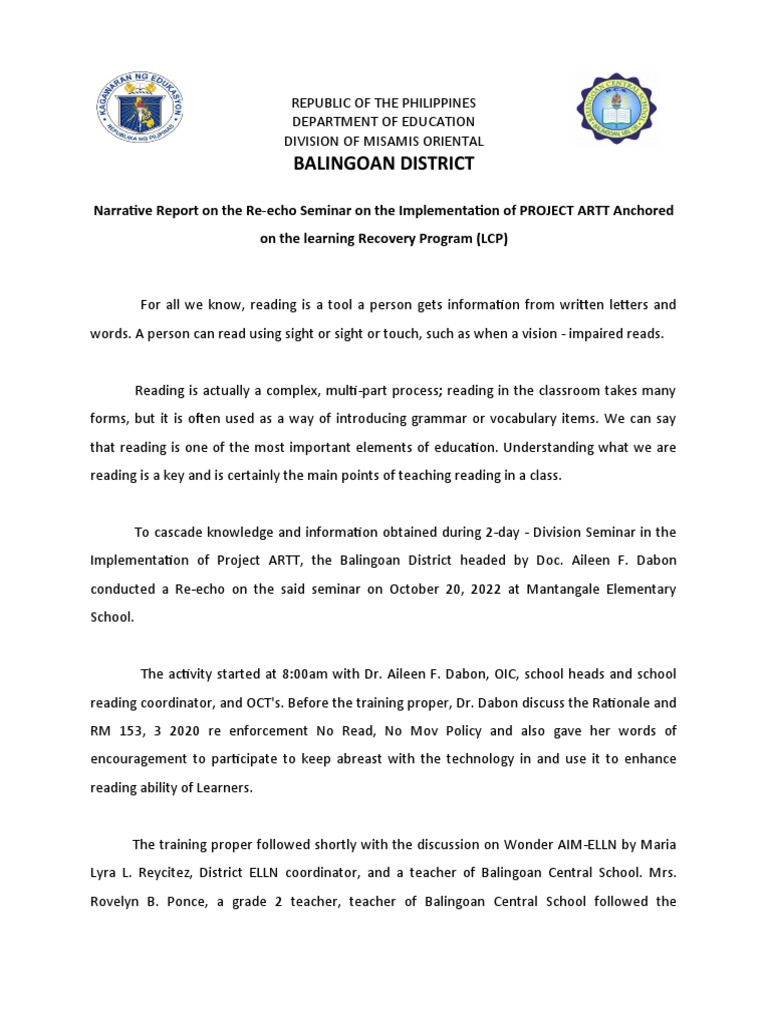 Narrative Report On The Re-Echo Seminar On The Implementation of ...