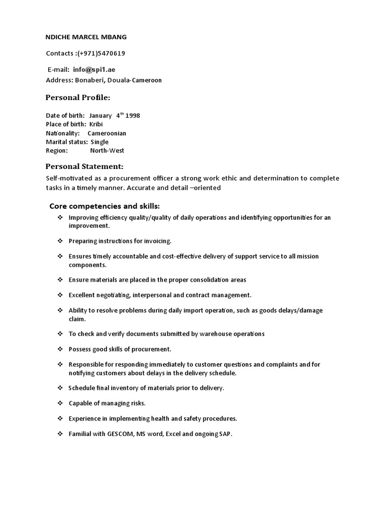 Marcel CV Work | PDF | Procurement | Warehouse