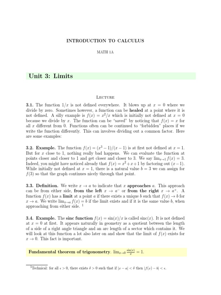 INTRO TO CALCULUS LIMITS | PDF | Function (Mathematics) | Trigonometric Functions