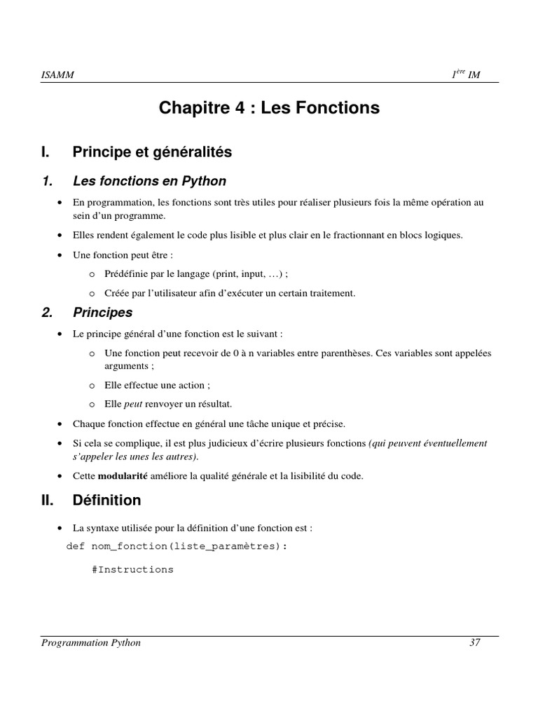 Introduction aux Fonctions en Python | PDF | Python (Langage de programmation) | Variable ...