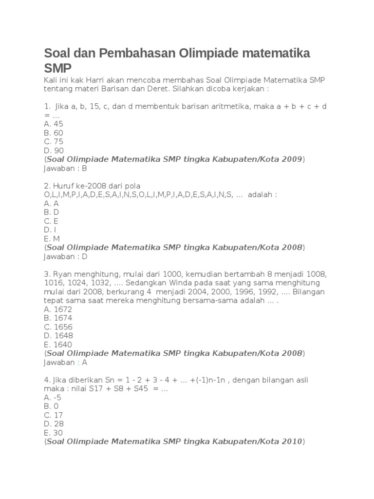 Soal Dan Pembahasan Olimpiade Matematika SMP - Convert - Compress | PDF