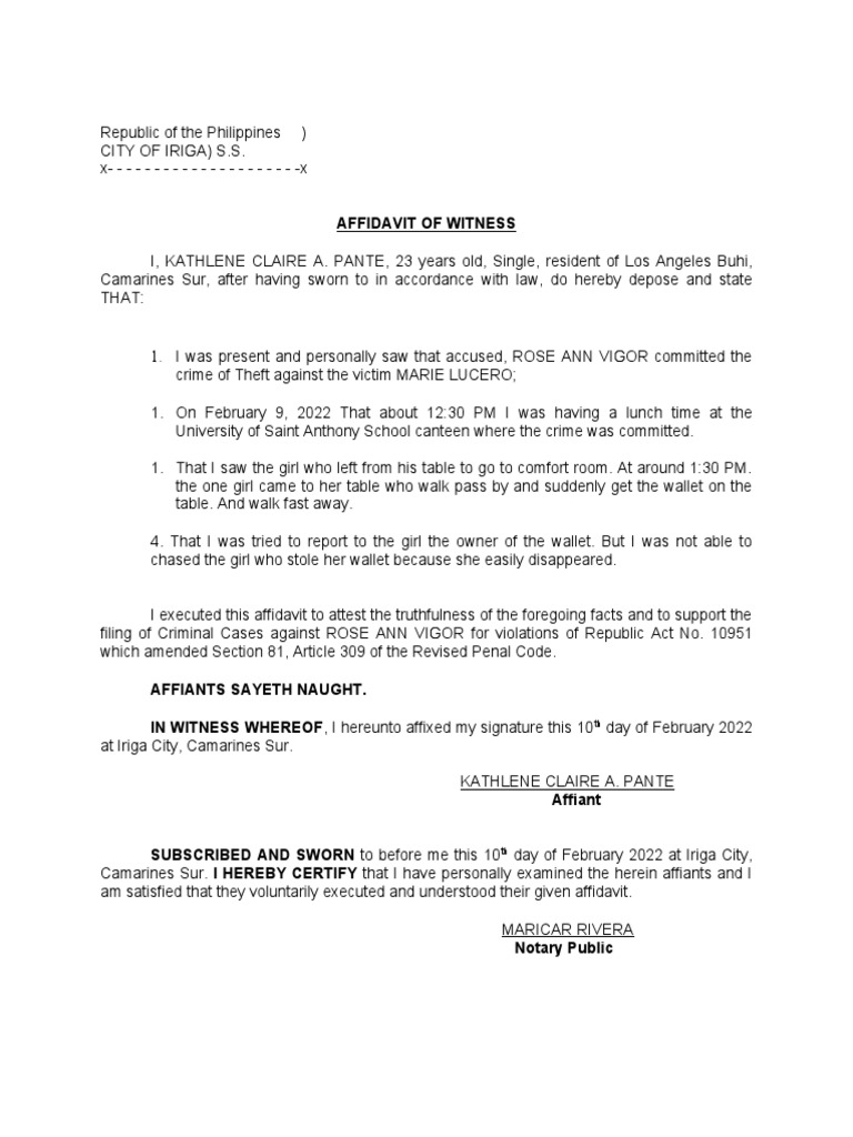 Affidavit of Witness | PDF