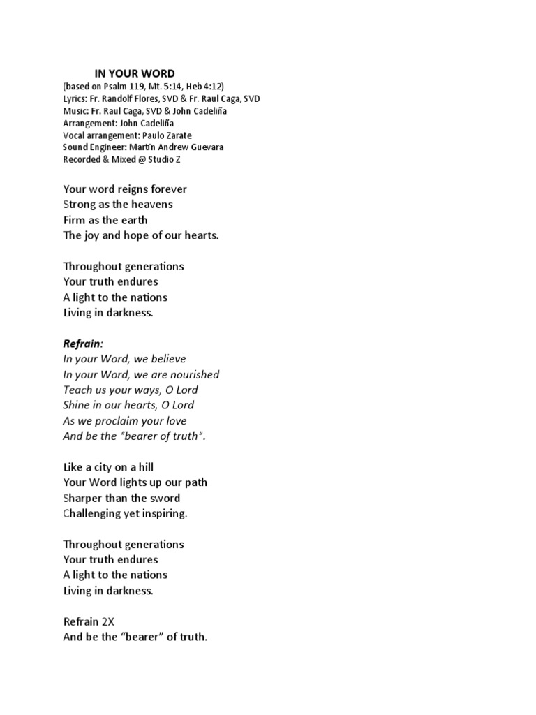 In Your Word: Refrain | PDF