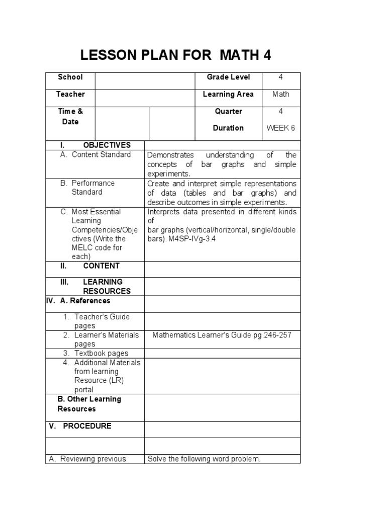 Cot Lesson Plan For Math 4 | PDF | Mathematics | Learning