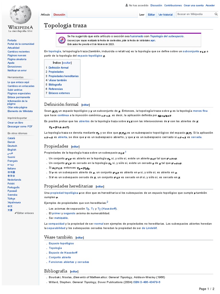 Topología Traza | PDF | Topología | Wikipedia