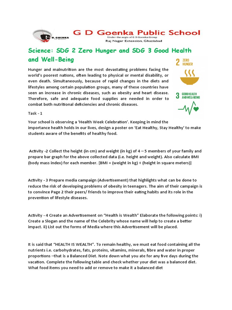 Science: SDG 2 Zero Hunger and SDG 3 Good Health and Well-Being | PDF ...