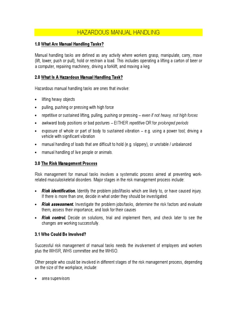Hazardous Manual Handling | PDF | Skeletal Muscle | Risk