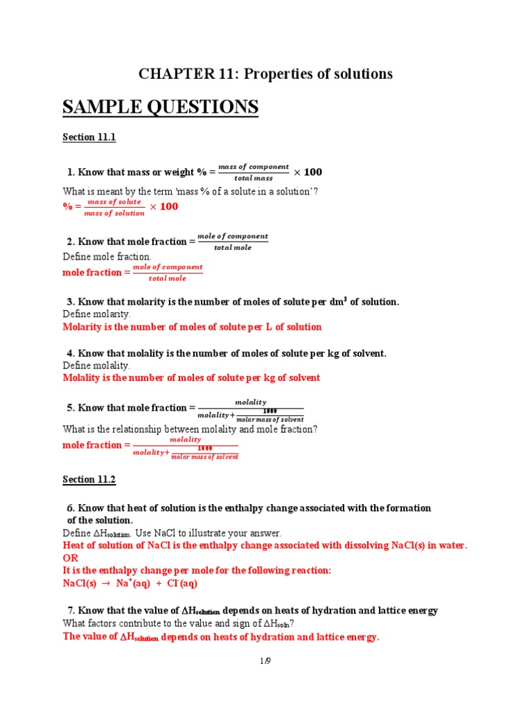 Chemistry Level N Chapter 11 BQ-AK 2223 | PDF | Solubility | Solvation