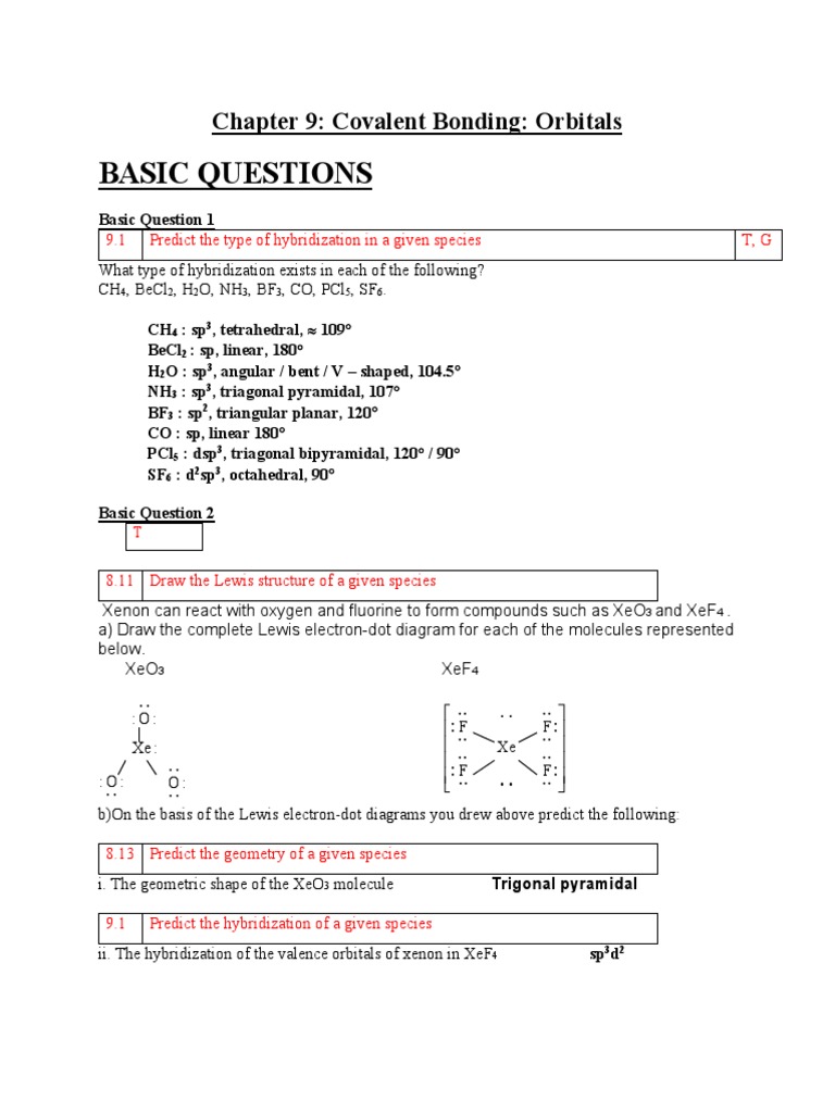 Basic Questions: Chapter 9: Covalent Bonding: Orbitals | PDF ...