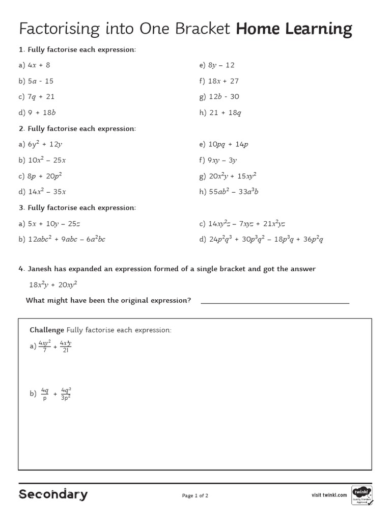 Factorising Expressions Guide | PDF