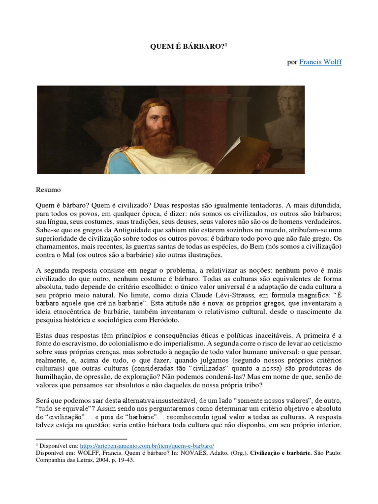 QUEM É BÁRBARO - Francis WOLFF | PDF | Relativismo | Civilização