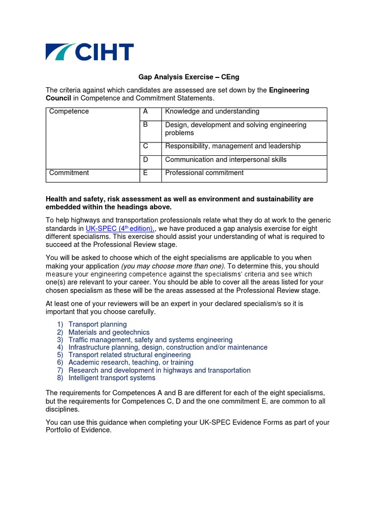 CEng Gap Analysis Exercise - UK SPEC 4th Edition | PDF | Engineering ...