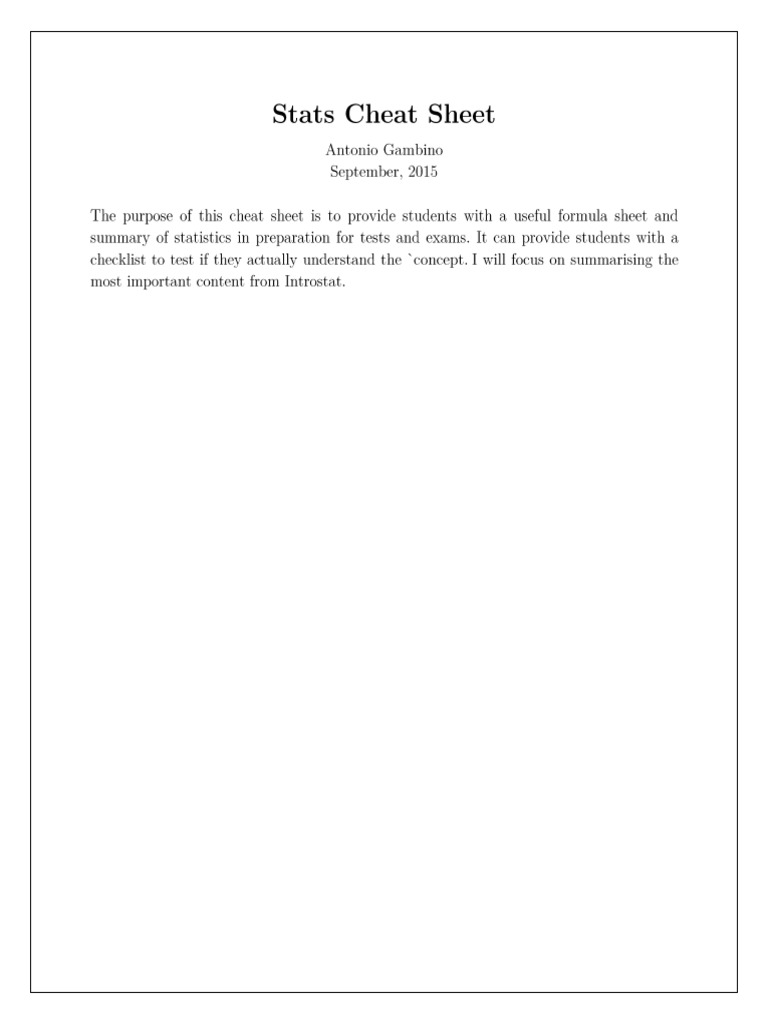 Basic Stats Cheat Sheet | Download Free PDF | Probability Distribution ...