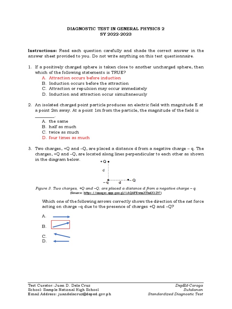 GP 2 Diagnostic Test Answer Key | PDF | Capacitor | Electrical ...