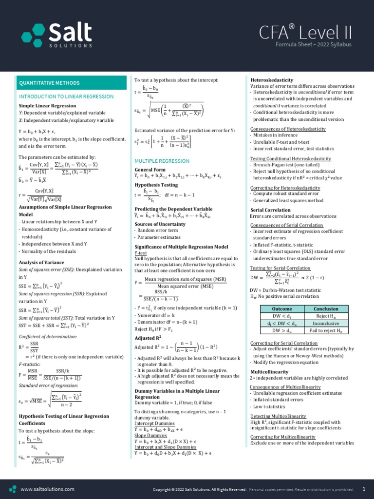 CFA Level II: Quantitative Methods | PDF | Errors And Residuals | Regression Analysis