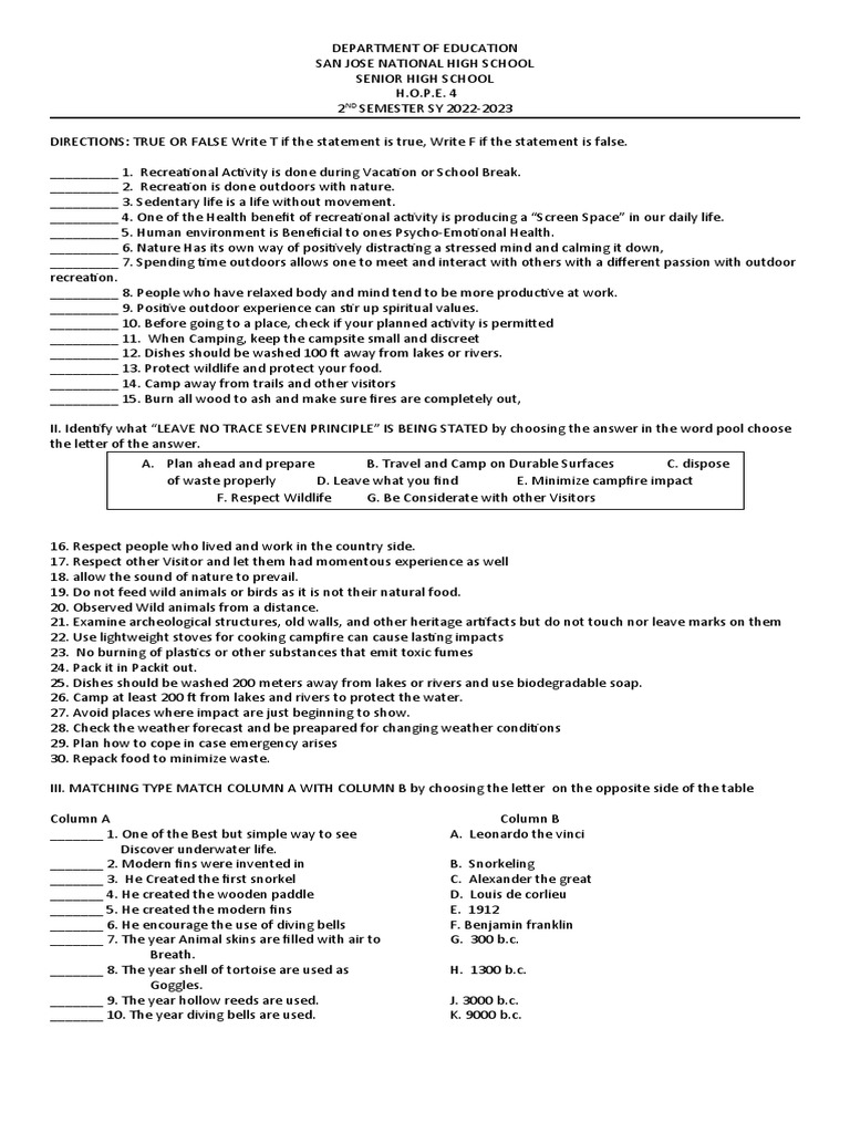 H.O.P.E. 4 2nd Sem Exam Guide | PDF