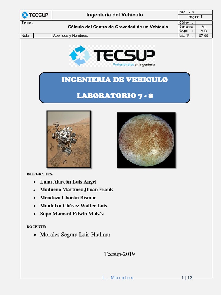 Lab 7 8 - Cálculos de Un Vehículo Final | PDF | Física | Bienes manufacturados