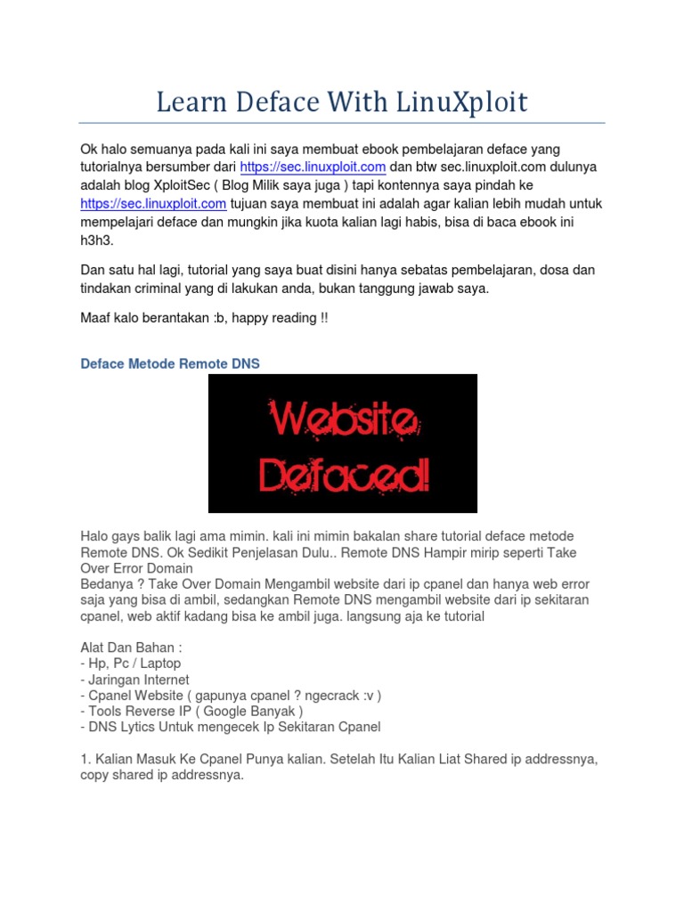 Ebook Pembelajaran Deface by LinuXploit | PDF | Komputer