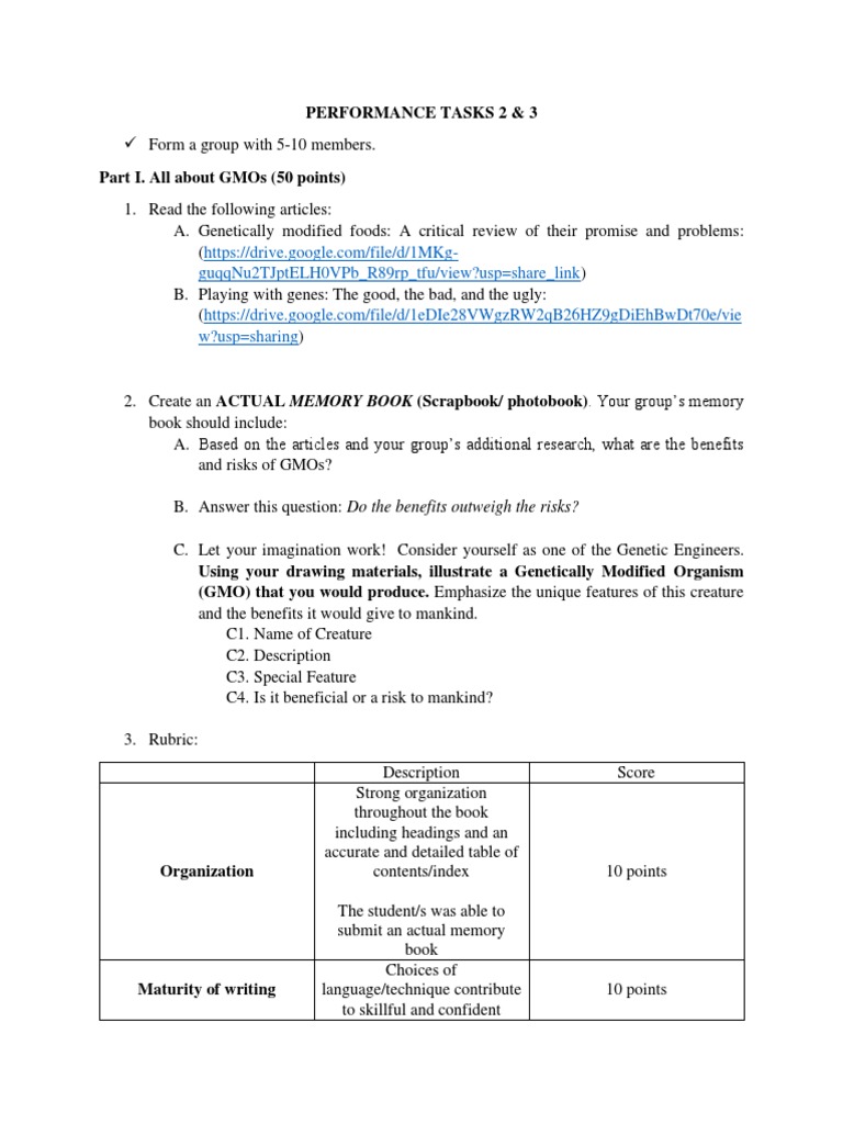 Performance Tasks 2 3 | PDF | Genetically Modified Organism | Genetic ...