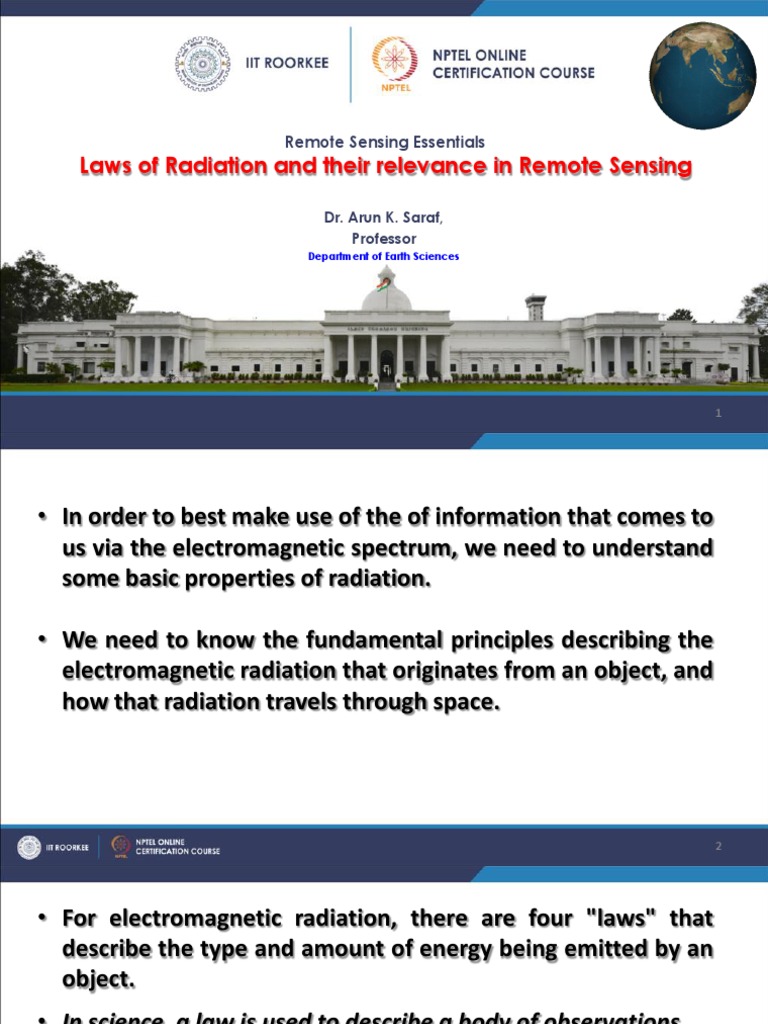 Week 2 Module 1 Laws Of Radiation And Their Relevance In Remote Sensing Pdf Electromagnetic
