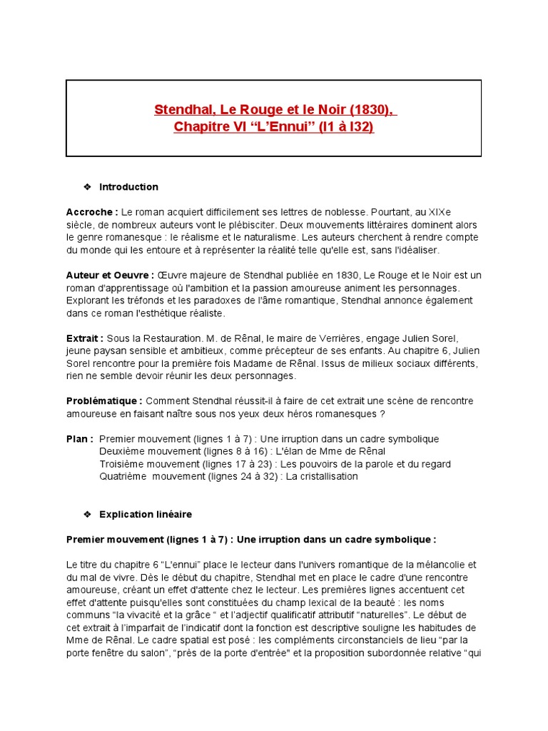 Rencontre amoureuse dans Le Rouge et le Noir | PDF | Le Rouge et le ...