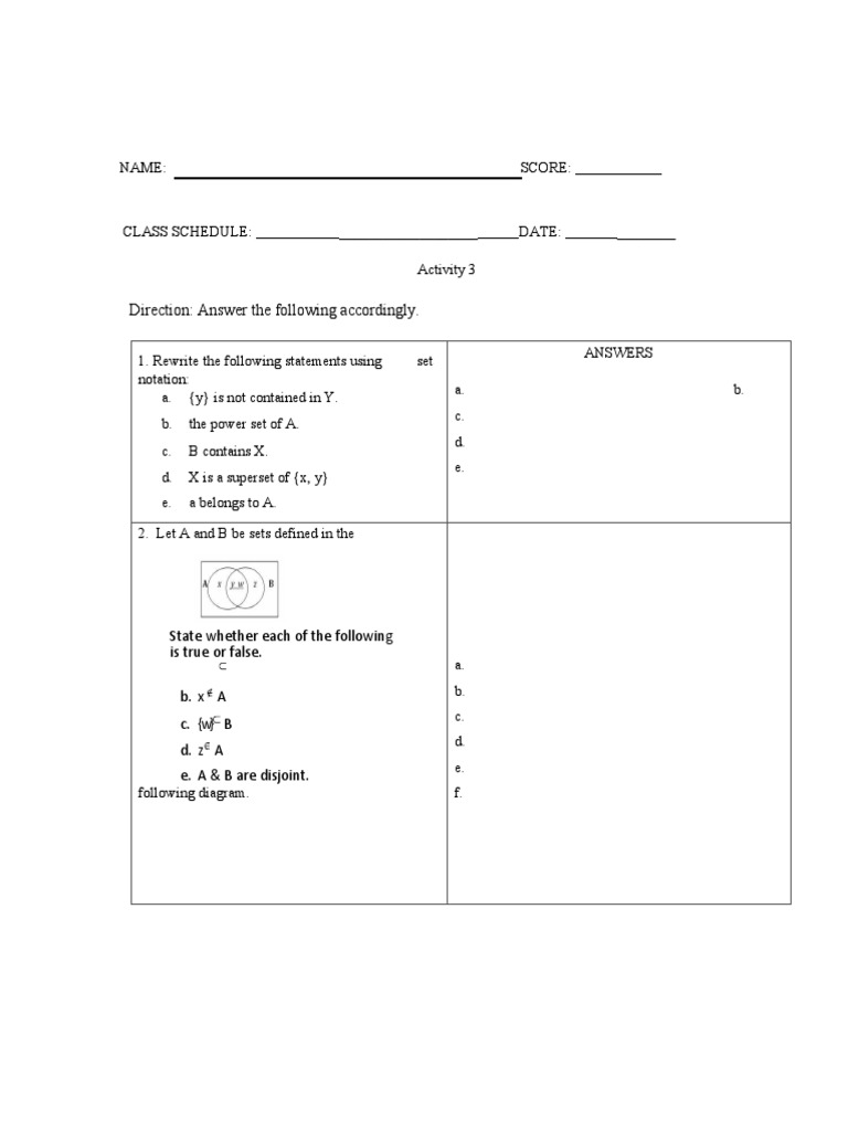 MMW Activity | PDF | Set (Mathematics) | Mathematics