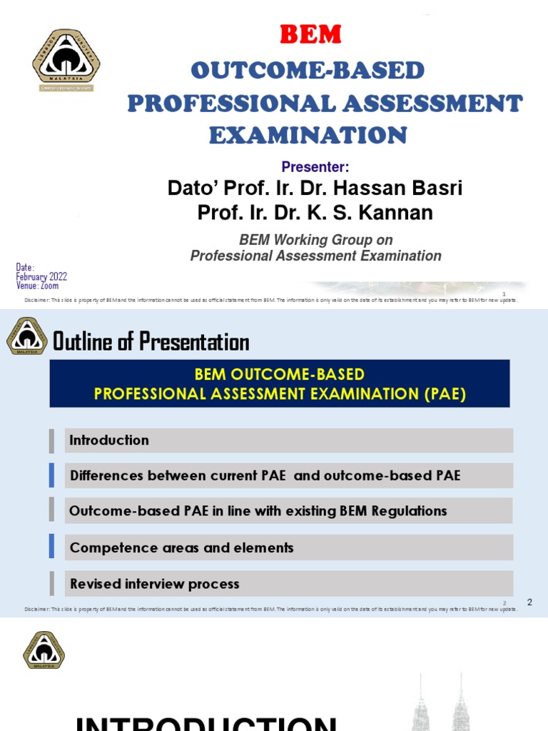 Outcome-Based Professional Assessment Examination: Dato' Prof. Ir. Dr ...