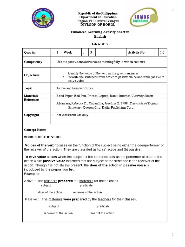 ENHANCED ENGLISH7 - Q1 - LAS - Wk3 | PDF | Verb | Subject (Grammar)