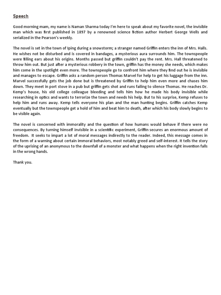 The Invisible Man Speech | PDF