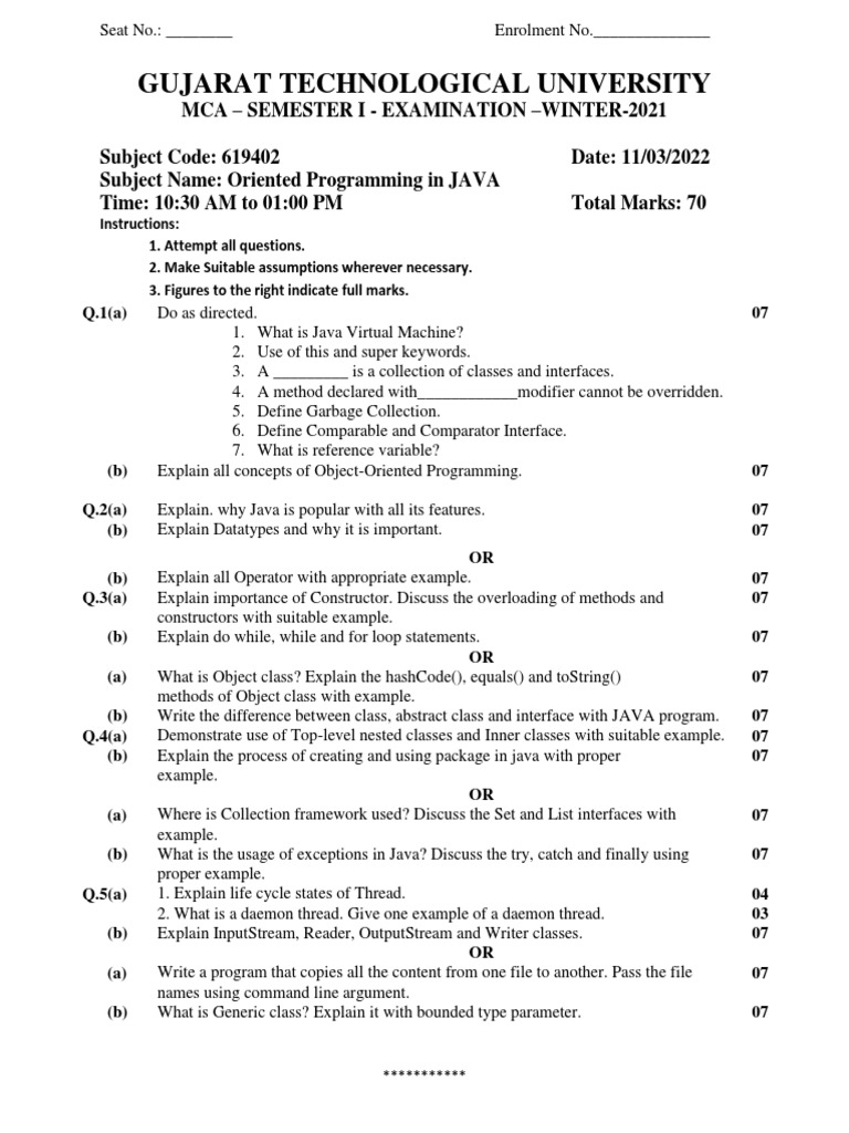 Java Exam Paper 619402 | PDF | Class (Computer Programming) | Method ... Java Exam Paper 619402 | PDF | Class (Computer Programming) | Method ...