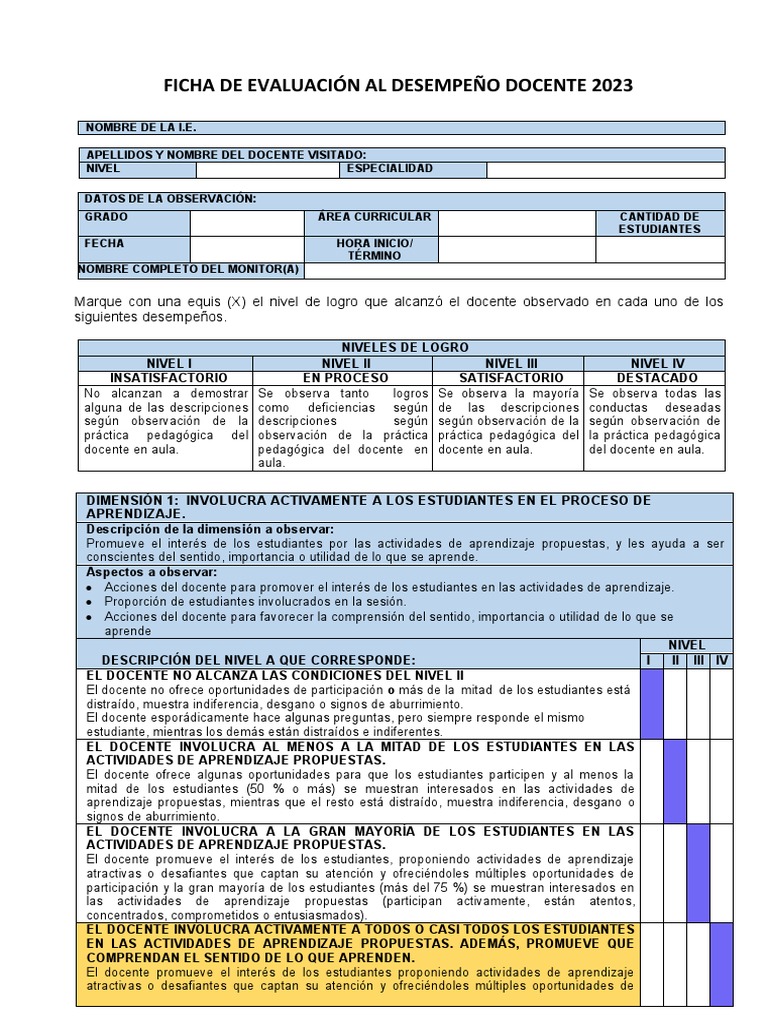 Ficha de Monitoreo Al Desempeño Docente | PDF | Pensamiento | Creatividad