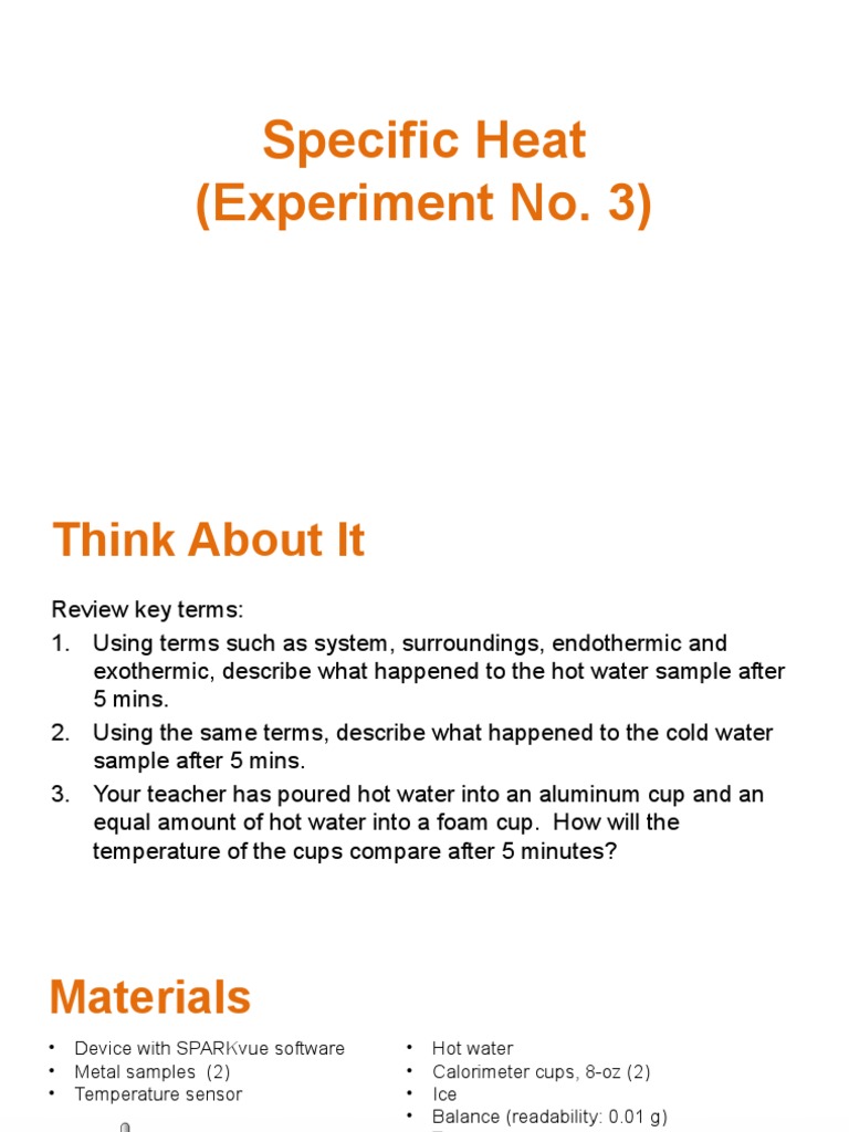 EXPT #03 - SPECIFIC HEAT (Lab Intro) | PDF | Heat | Temperature