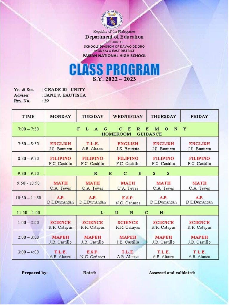 Class Program A4 | PDF | Philippines | Government