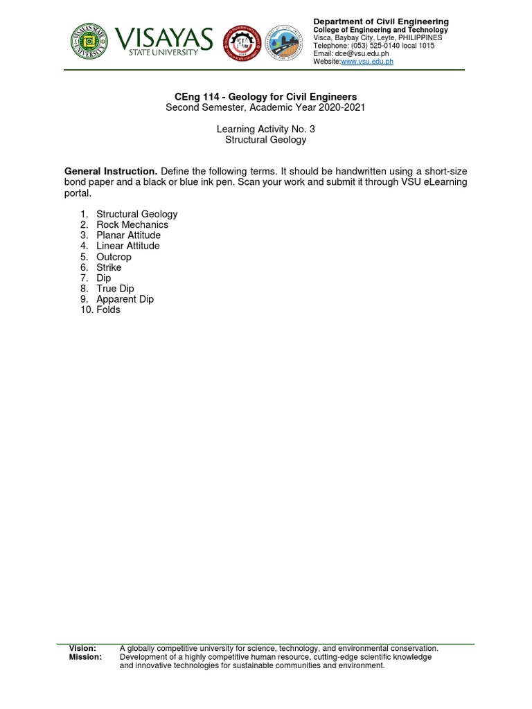 Ceng 114 - Geology For Civil Engineers: Department of Civil Engineering ...